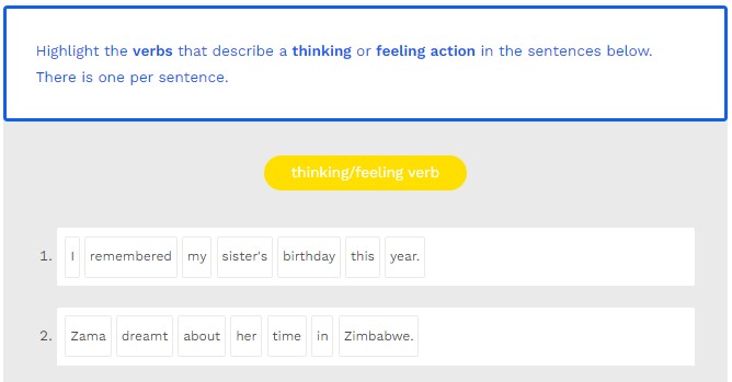 Thinking and feeling verbs – Digibook